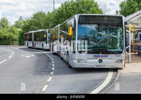 Buses parked up at the Park and Ride at Rawcliffe Bar, York,England,UK ...