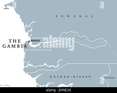 The Gambia Political Map with capital Banjul, national borders ...