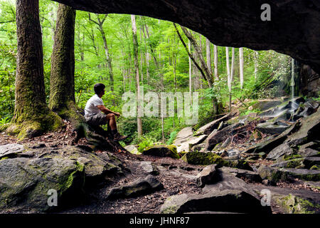 Hiker at Slick Rock Falls - Pisgah National Forest, Brevard, North ...