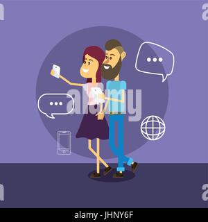 woman and man smartphones and bubbles of messaging theme Stock Vector ...