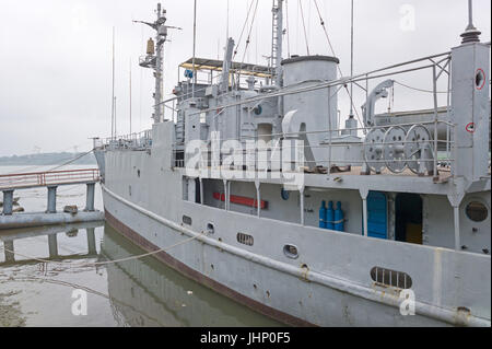 USS Pueblo moored on the Potong River, Pyongyang, as trophy following ...
