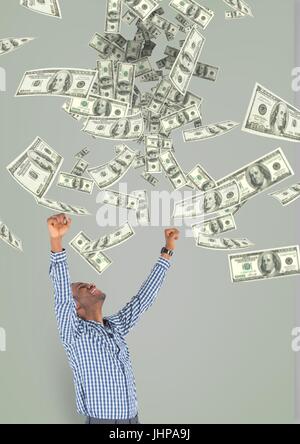 Pink light falling on businessman wearing eyeglasses talking through ...