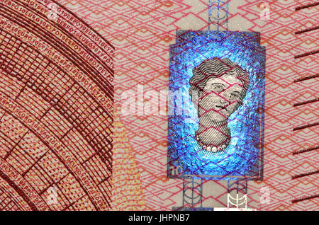 €10 banknote detail showing anti-forgery security features - new ...