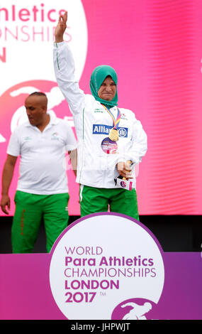Algeria's Mounia Gasmi with her gold medal after the Women's Club Throw ...