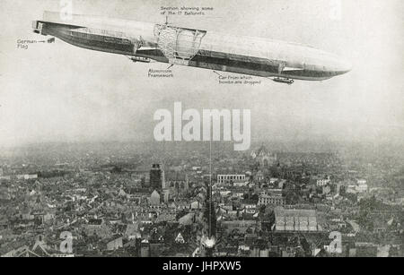 A great war Zeppelin on a bomb-dropping expedition during World War I ...