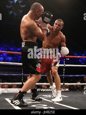 Chris Eubank JR (right) in action against Terry Carruthers at the Hand ...