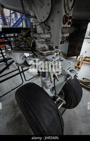 Commercial airplane under heavy maintenance. Inside of passenger cabit ...