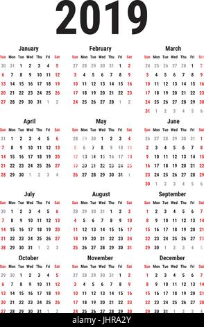 Simple calendar on may 2019 year with week starting from monday on ...