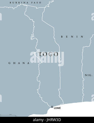 Togo Political Map with capital Lomé, national borders, most important ...