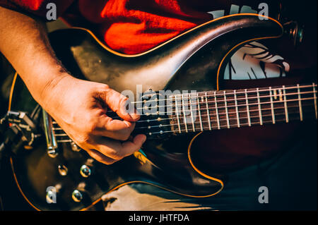Behind the scene. Male guitarist artist musician practice playing ...