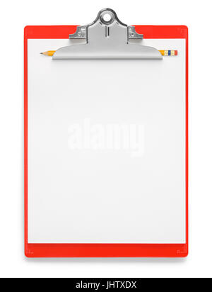 Top view clipboard with pencil isolated on a white background with copy ...