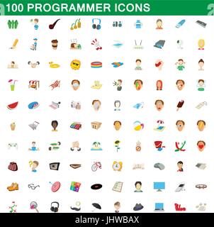 Programmer concept icons set with working day symbols flat isolated ...