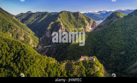 Aerial view from ruined Poenari Castle on Mount Cetatea in Romania ...