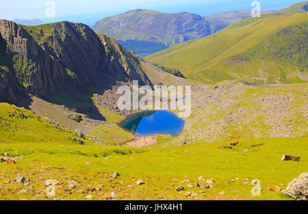 Llyn Glas corrie lake, landscape from Mount Snowdon, Gwynedd, Snowdonia ...
