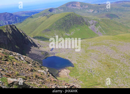 Llyn Glas corrie lake, landscape from Mount Snowdon, Gwynedd, Snowdonia ...