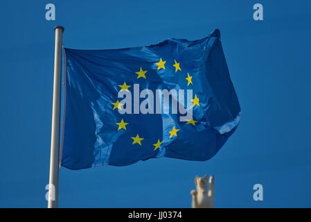 eu flag floating in the wind Stock Photo - Alamy
