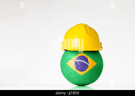 National flag of Brazil superimposed on a dark green textured marble ...