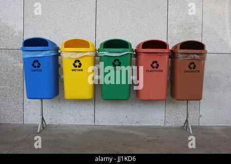 Trash cans recycle, Rio de Janeiro, Brazil. Plastic, Paper, Glass and ...