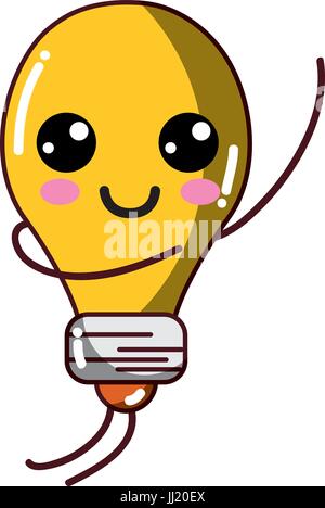 kawaii happy light bulb cartoon character vector illustration Stock ...