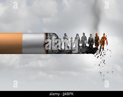 Smoking death and danger concept as a cigarette burning with people ...