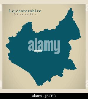 Modern Map - Leicestershire county with district borders UK ...