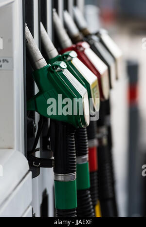A petrol pump can be seen at a Shell petrol station in Hamburg, Germany ...