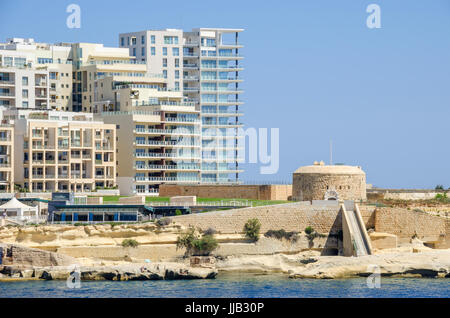 Tigne Point with Fort Tigne with its circular keep, built by the Order ...