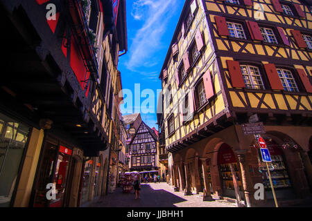Picturesque street scenes with visitors from Colmar Alsace France Stock ...