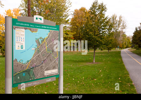 A sign for the Ottawa River Pathway or Capital Pathway which is also ...