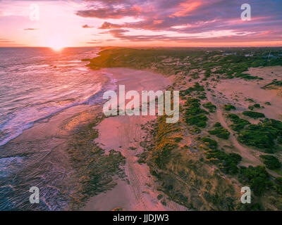 Aerial panorama of Rye suburb on Mornington Peninsula at sunset ...