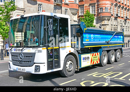 Front & side of Mercedes hgv transport logistics lorry truck & blue ...