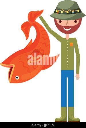 fisherman with big fish avatar character vector illustration design ...