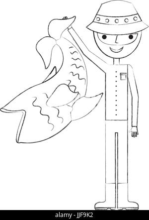 fisherman with big fish avatar character vector illustration design ...