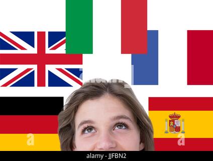 Digital composite of main language flags around business young man ...