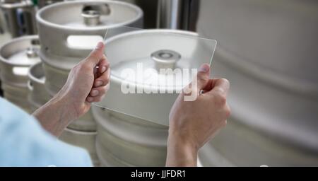 Digital composite of Cropped hands photographing eggs in flour through ...
