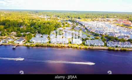Aerial view on intercoastal waterway in Little River of South Carolina ...