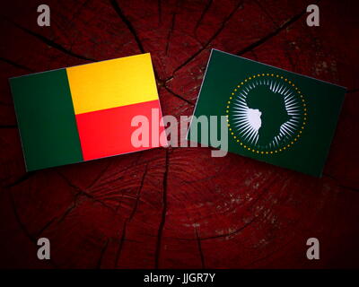 African Union and Benin national flag from textile. Africa continent vs ...