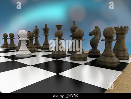 3D Chess pieces against blue background and thought cloud with math ...