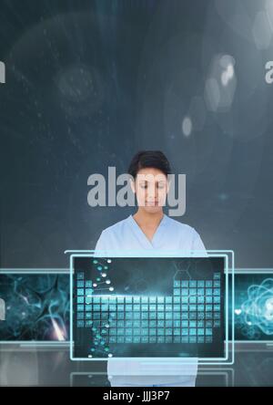 Doctor touching blue screen with full body analyze concept Stock Photo ...