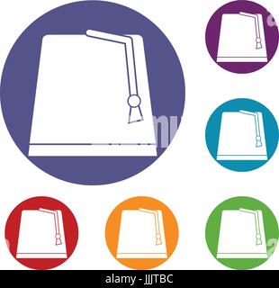 Set of traditional turkish cultural icons including fez, flag, slippers ...