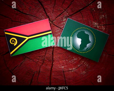 African Union and Vanuatu national flag from textile. Africa continent ...