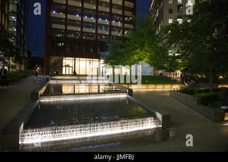 Pancras Square at night, north of King's Cross Station with water ...