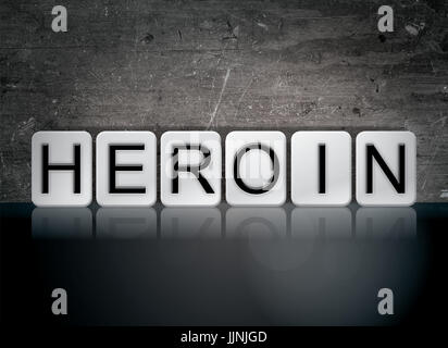 The word HEROIN concept written in colorful retro shapes and colors ...