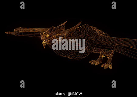 Dragon in Hologram Wireframe Style. Nice 3D Rendering Stock Photo - Alamy