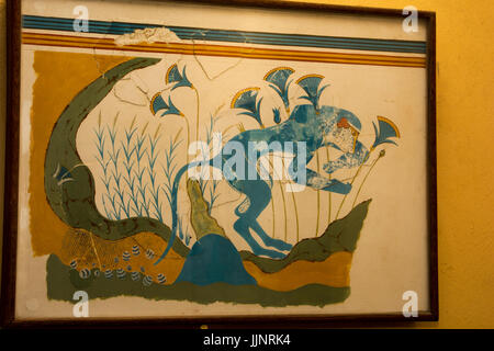 The 'Blue Monkey' Minoan fresco, reconstructed at Knossos ...