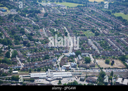 Aerial shot of Horsham Railway Station, Horsham Signal box & Rail ...