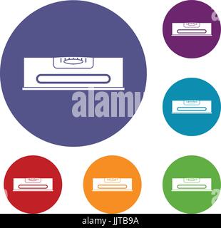 Spirit level flat white icons on round color backgrounds. 17 background ...