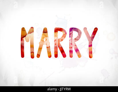 The word Married concept and theme painted in colorful watercolors on a ...