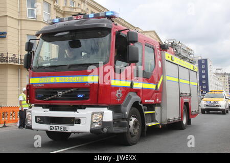 A VOLVO FIRE TRUCK OF EAST SUSSEX FIRE & RESCUE ATTENDING A FIRE WITH ...