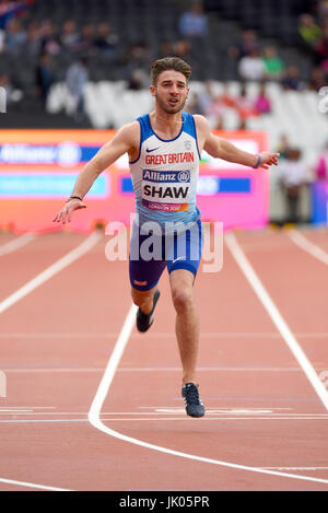 Zachary Zac Shaw crossing the line in heats T12 200m at the World Para ...